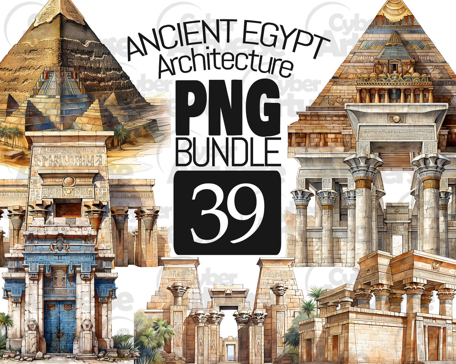 PNG BUNDLE Ancient Egypt Architecture Watercolor Clipart Set Pyramids ...