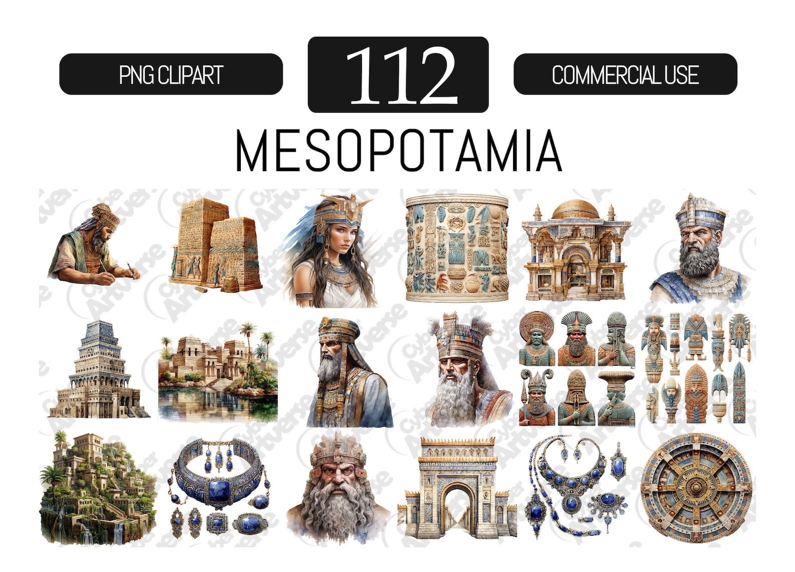 Mesopotamia Watercolor Clipart Bundle: Ancient Iraq Graphics (digital ...