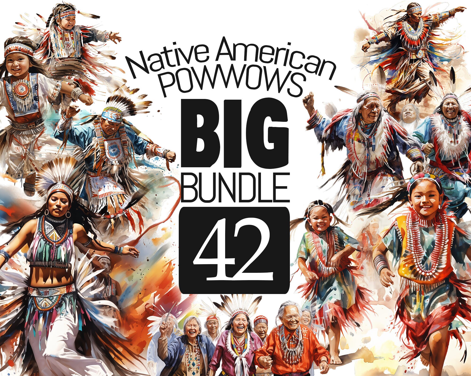 Native American Powwow Clipart Set: 42 PNG Dance Illustrations (digital ...