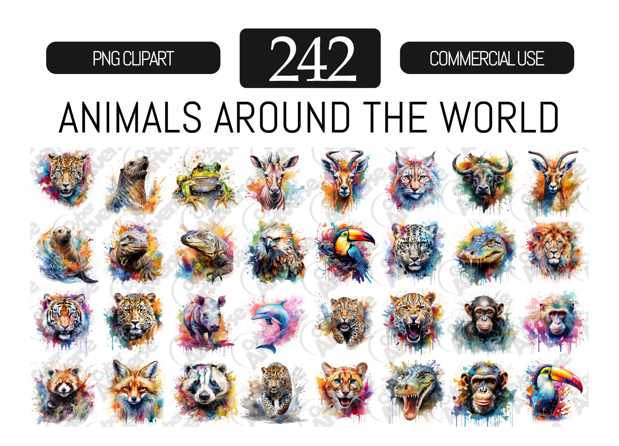 PNG Animal Clipart BIG Bundle Watercolor Collection: Amazon Rainforest ...
