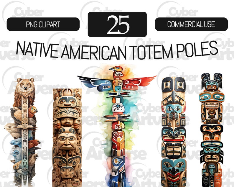 Native American Totem Pole Clipart: Spiritual PNG Bundle for ...