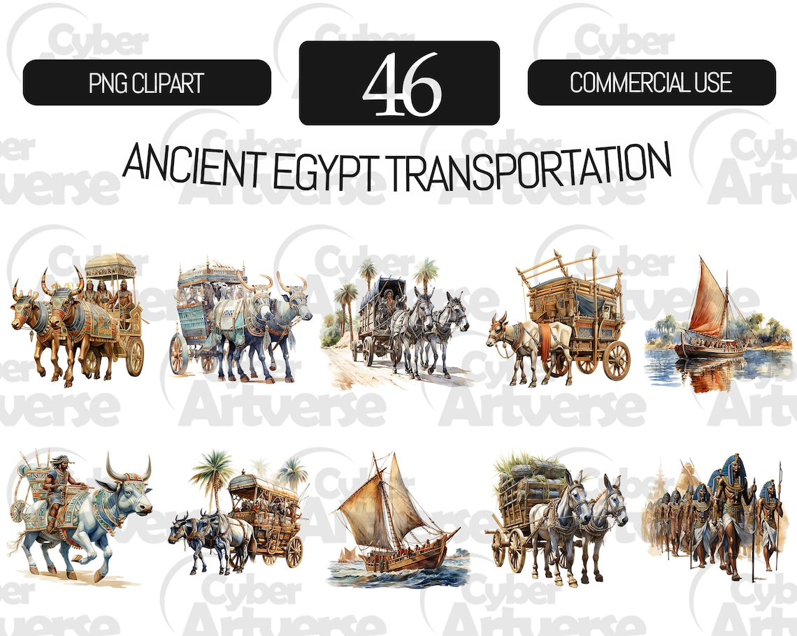BIG BUNDLE Ancient Egyptian Transportation Watercolor Clipart - Etsy