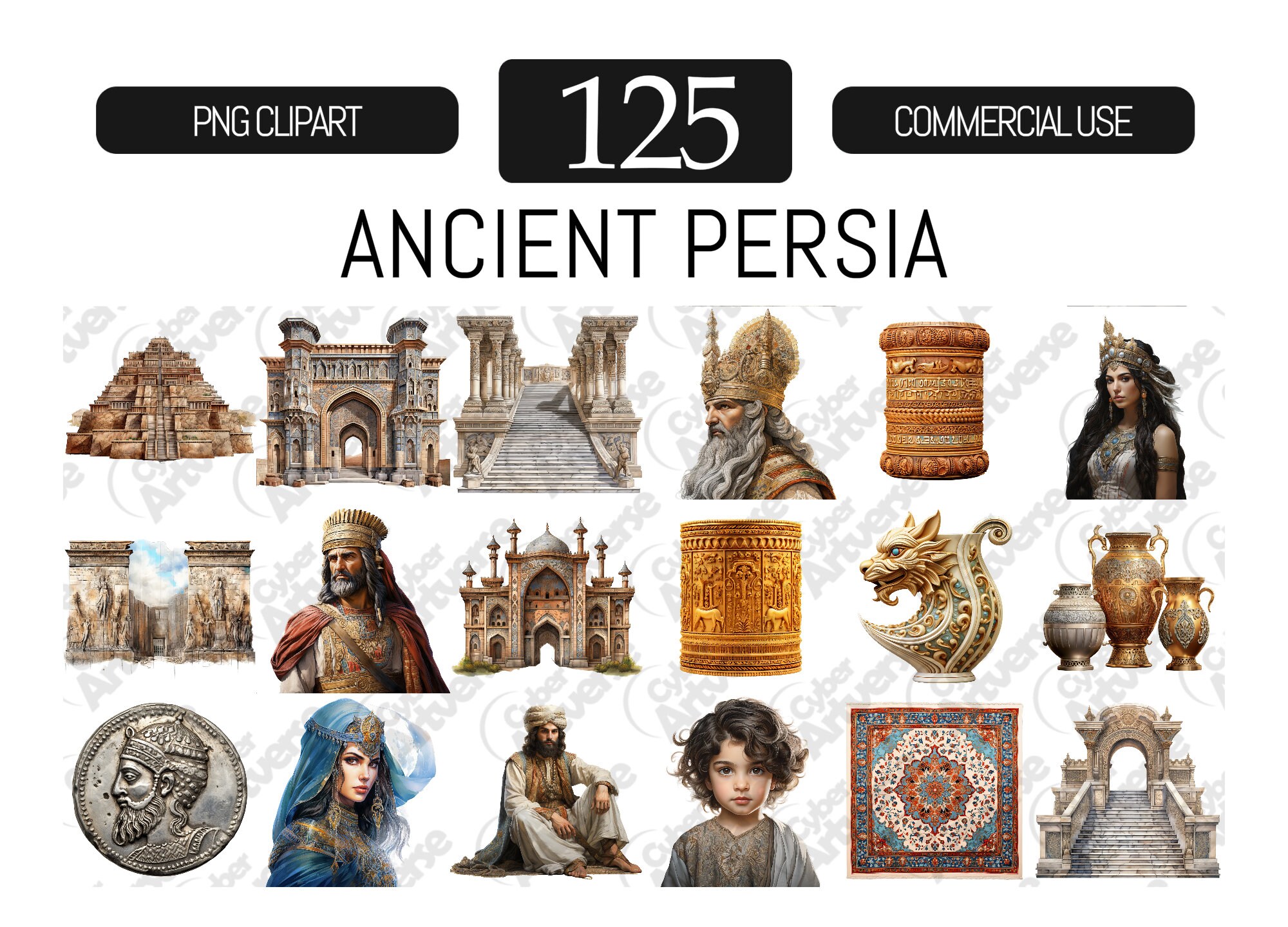 MEGA BUNDLE Ancient Persia Watercolor Clipart Set Parthians, Sassanians ...
