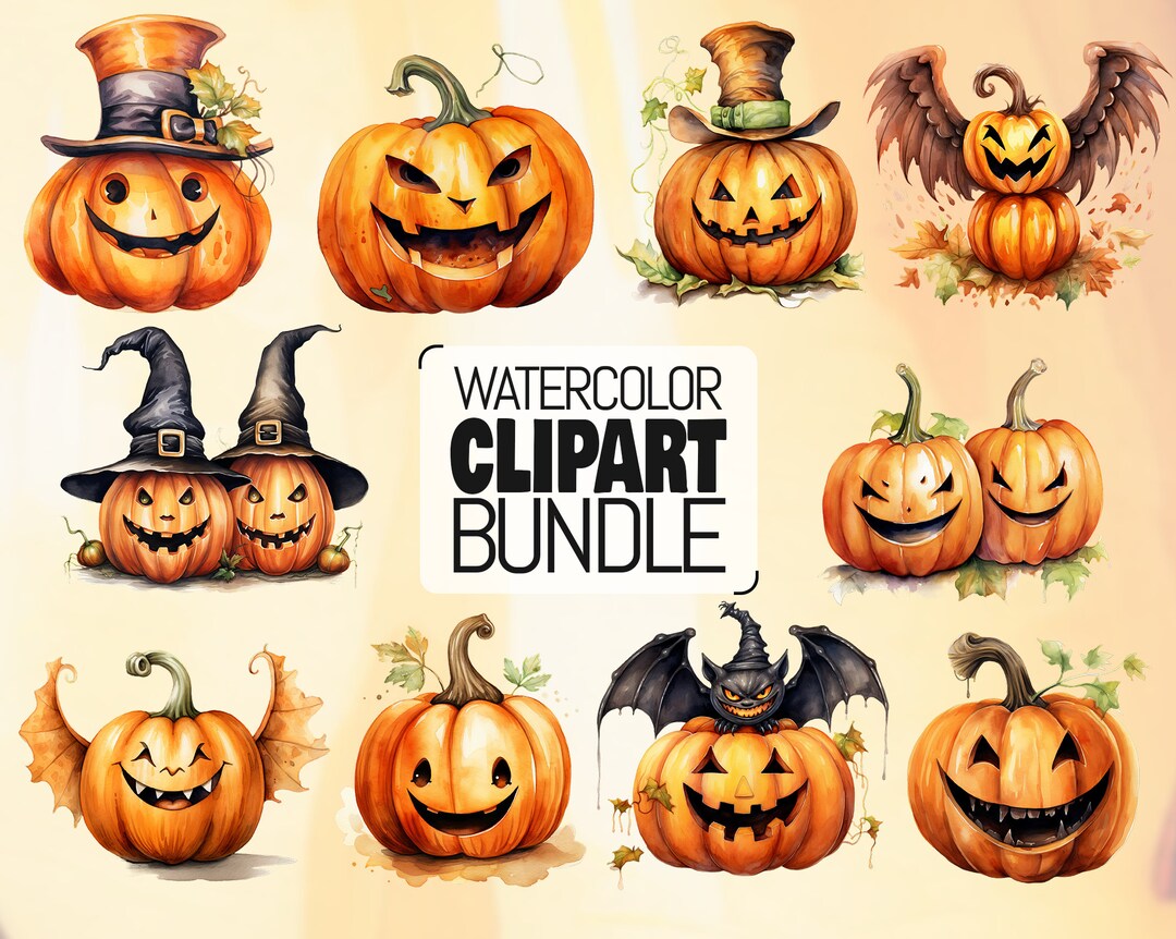 24 Cute Pumpkins Watercolor Clipart Set - Halloween Decorations ...