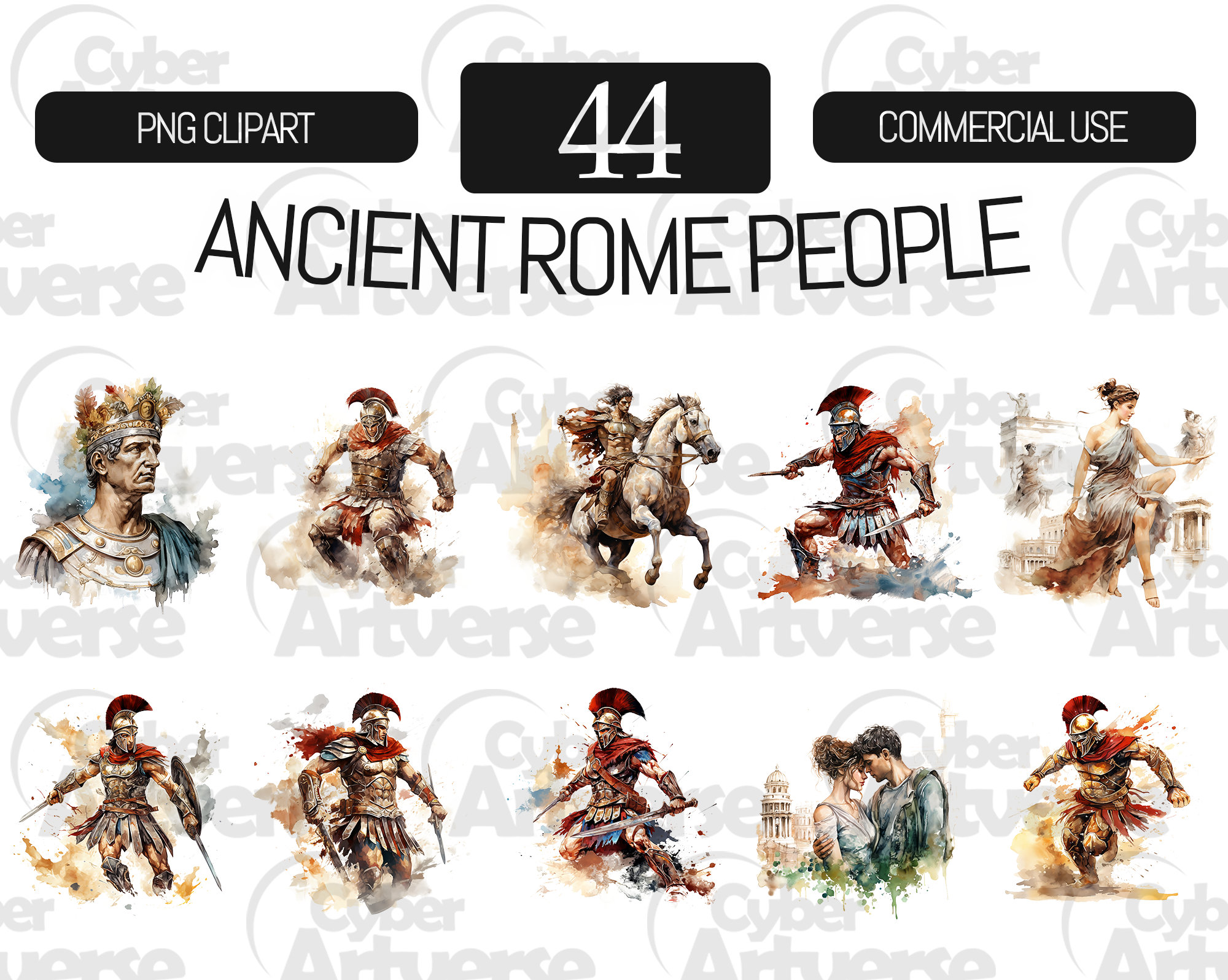 BIG BUNDLE Ancient Roman People Clipart Set Gladiators, Statues, Lovers ...