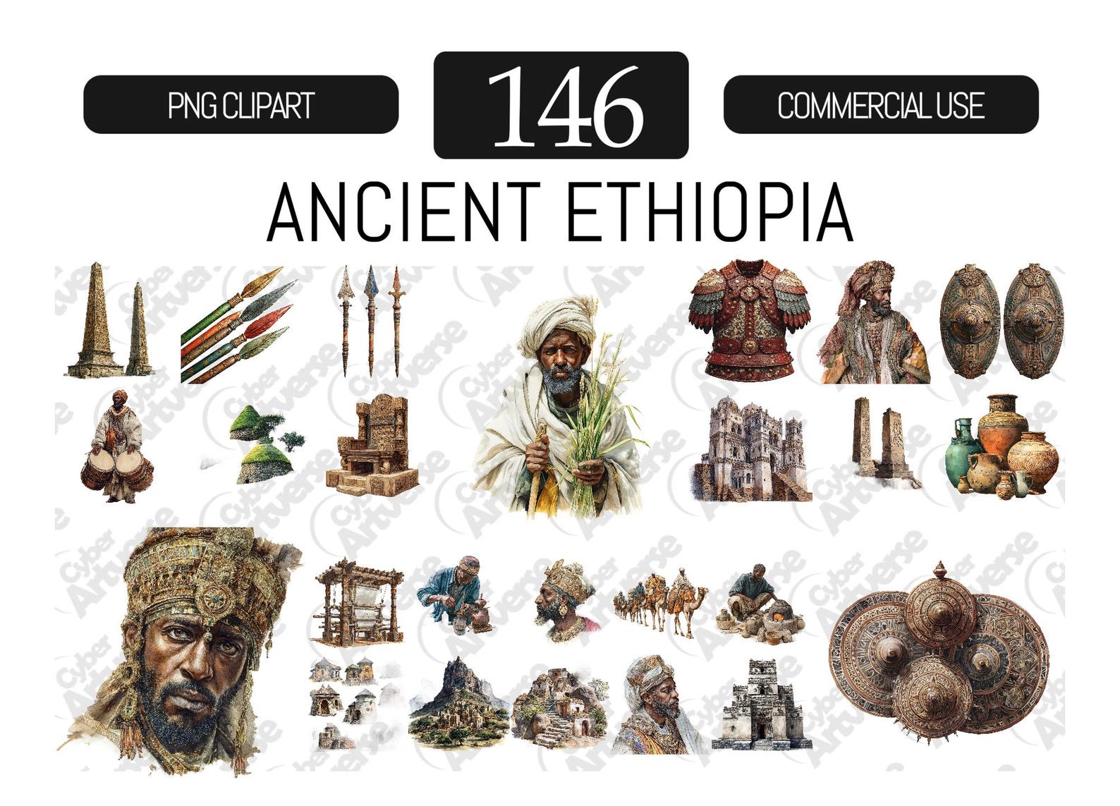 MEGA BUNDLE Ancient Ethiopia Clipart Set - Aksum Kingdom, Horn of ...