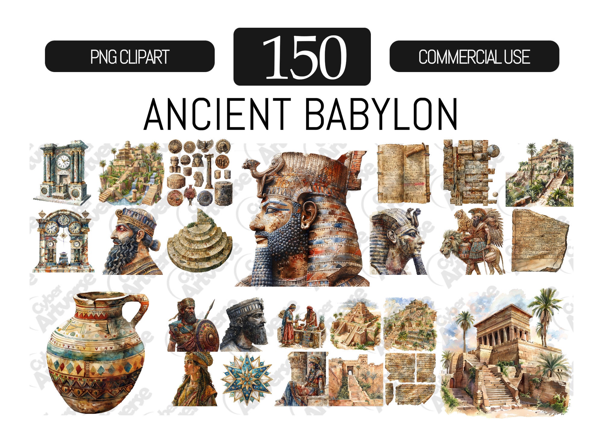 MEGA BUNDLE Ancient Babylon Watercolor Clipart Set Babylonian ...
