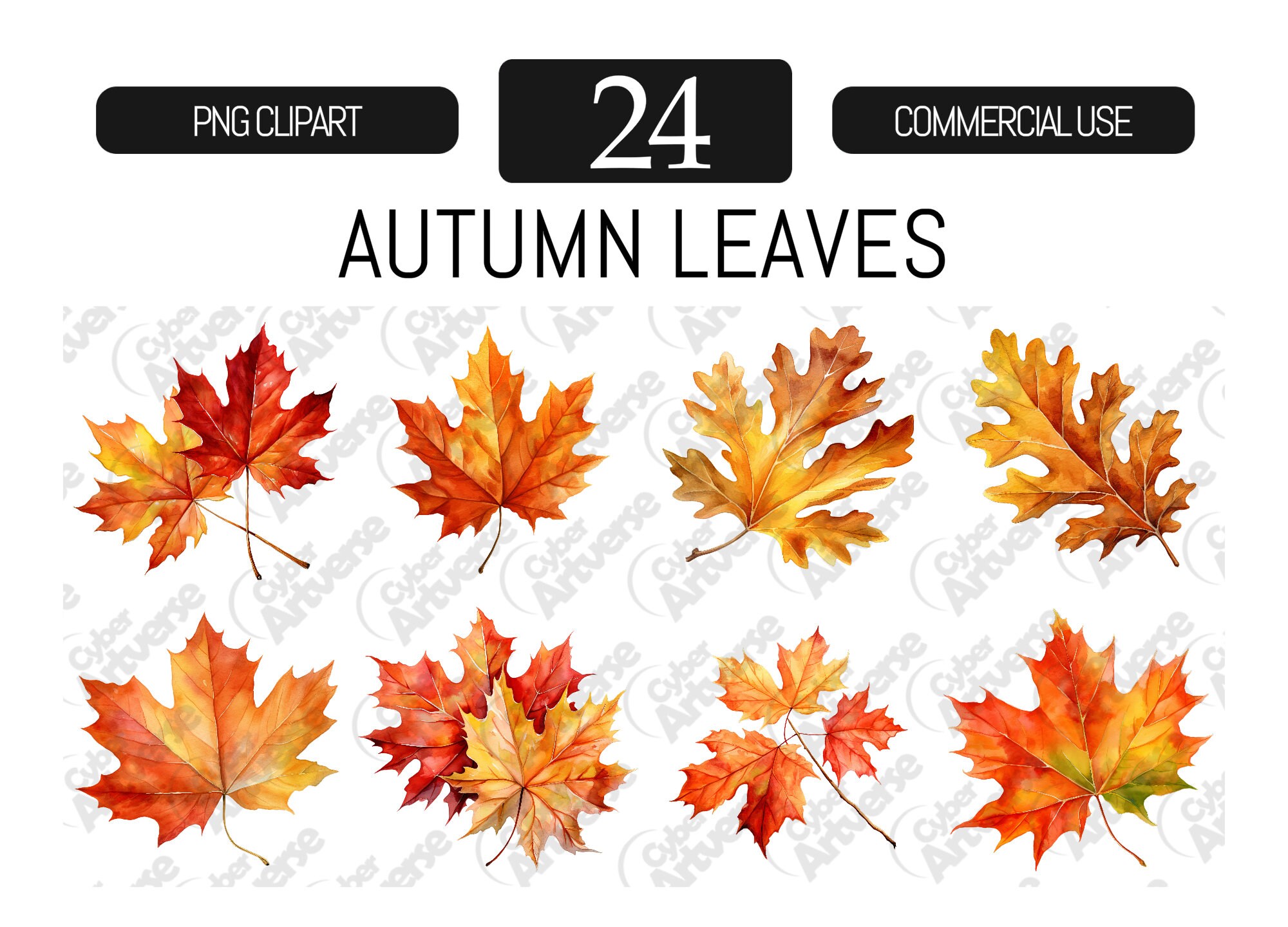 Autumn Leaves Watercolor Clipart Set Maple, Oak and Chestnut in Fall ...