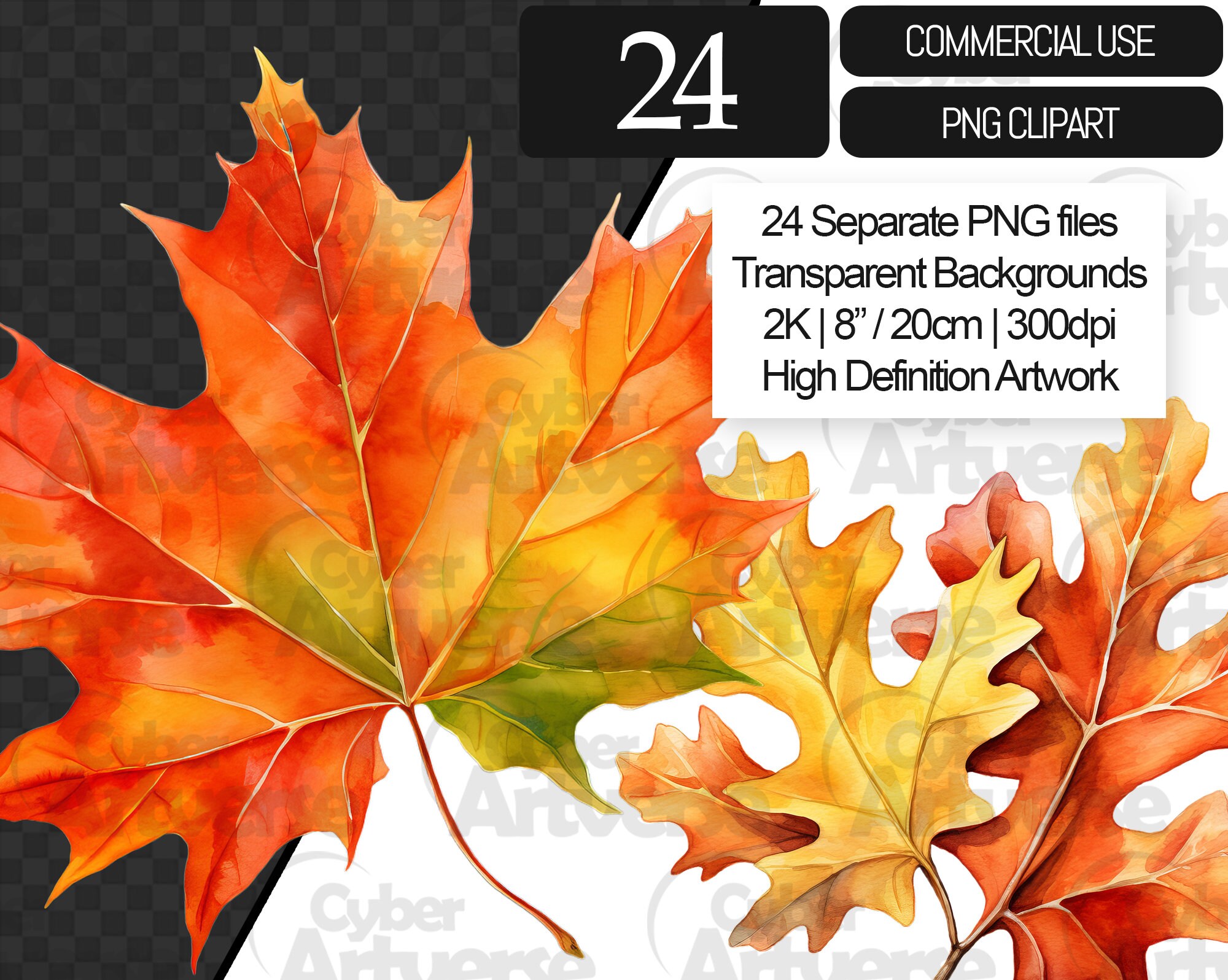 Autumn Leaves Watercolor Clipart Set Maple, Oak and Chestnut in Fall ...