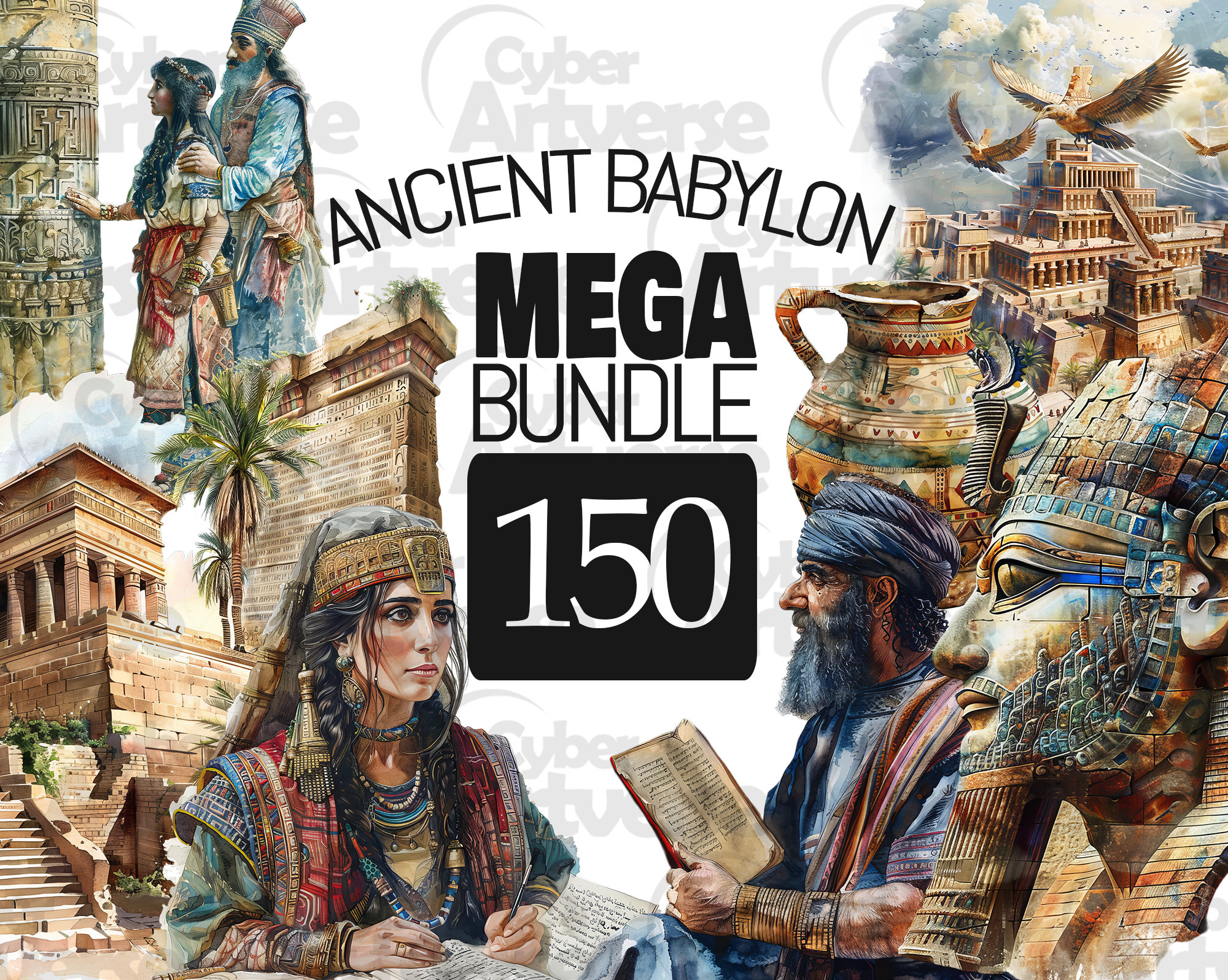 MEGA BUNDLE Ancient Babylon Watercolor Clipart Set - Babylonian ...