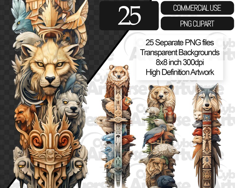 Native American Totem Pole Clipart: Spiritual PNG Bundle for ...