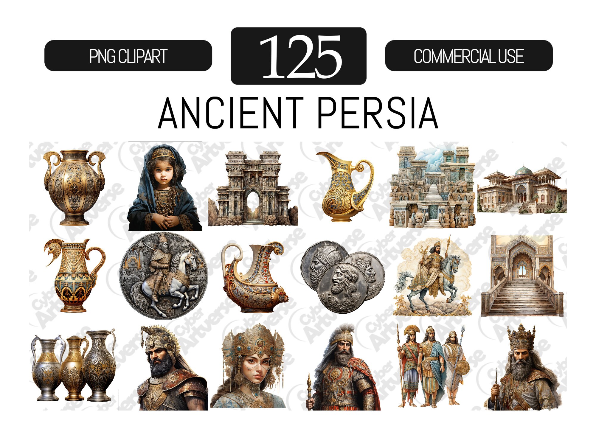 MEGA BUNDLE Ancient Persia Watercolor Clipart Set Parthians, Sassanians ...