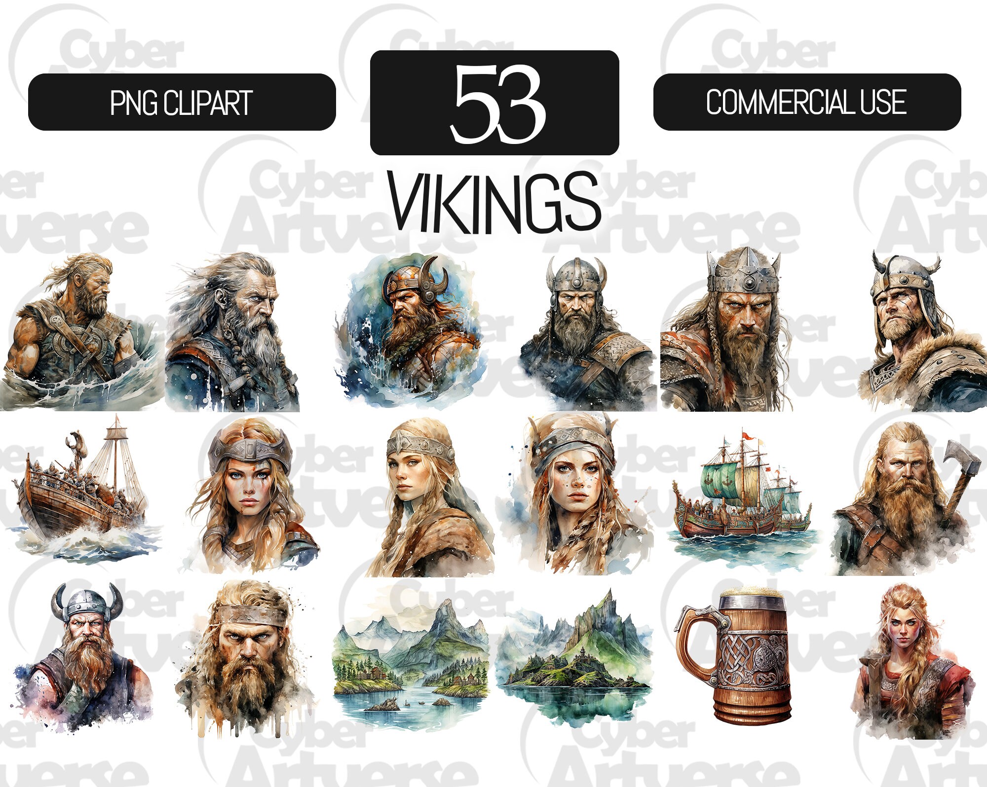 Vikings Watercolor Clipart Set: Nordic Landscapes (digital Download) - Etsy