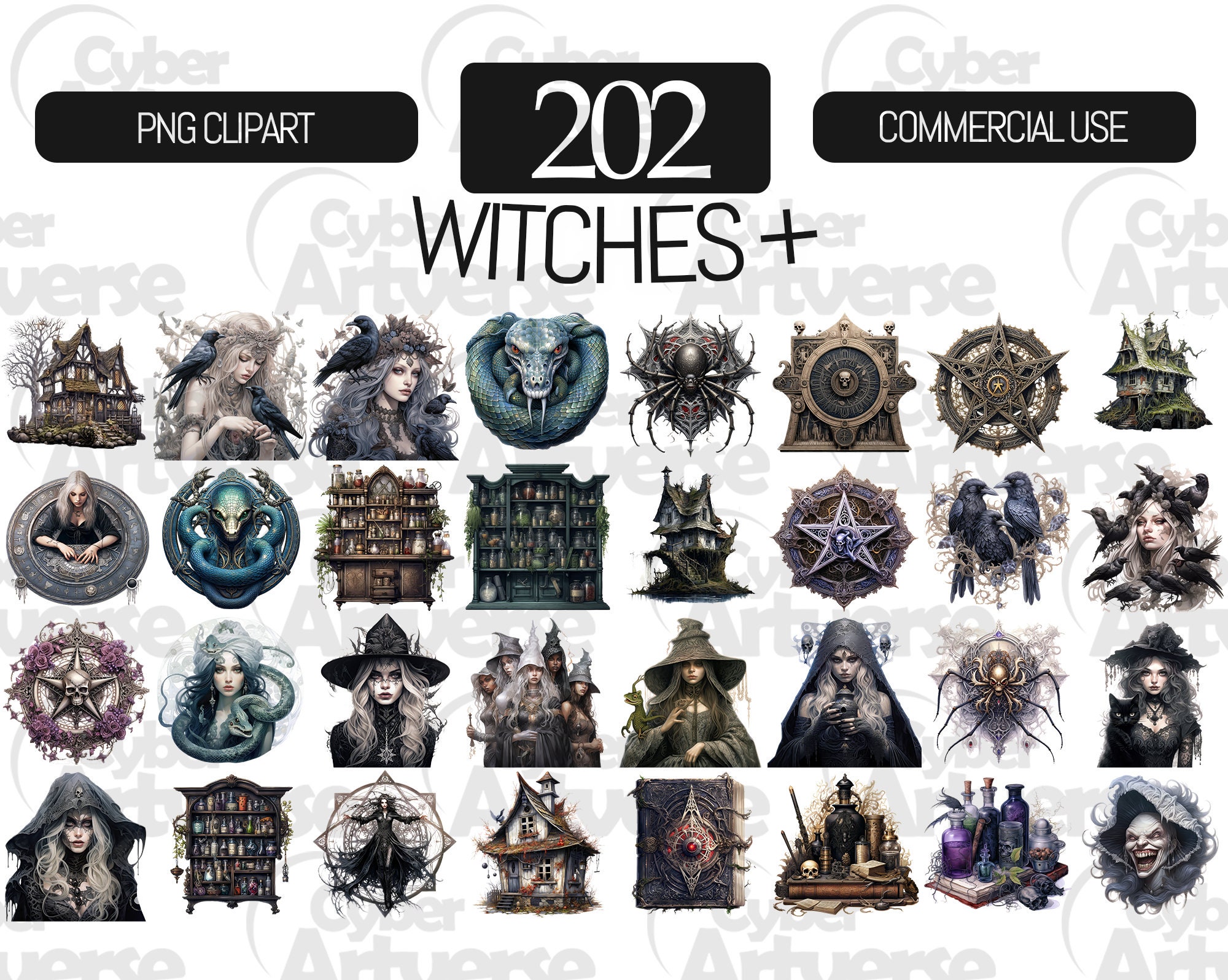 MEGA BUNDLE 202 Witch Theme Clipart Set Magical Fantasy Witchy Items ...