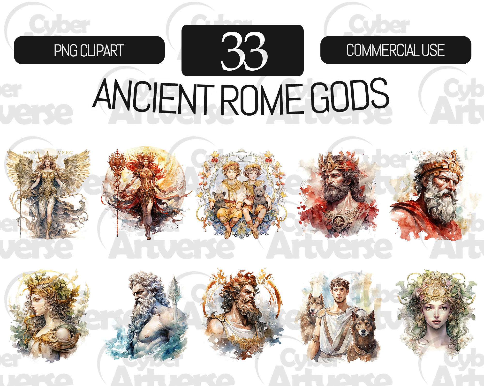BIG BUNDLE Ancient Roman Gods & Legends Clipart Set Deities and Myths ...