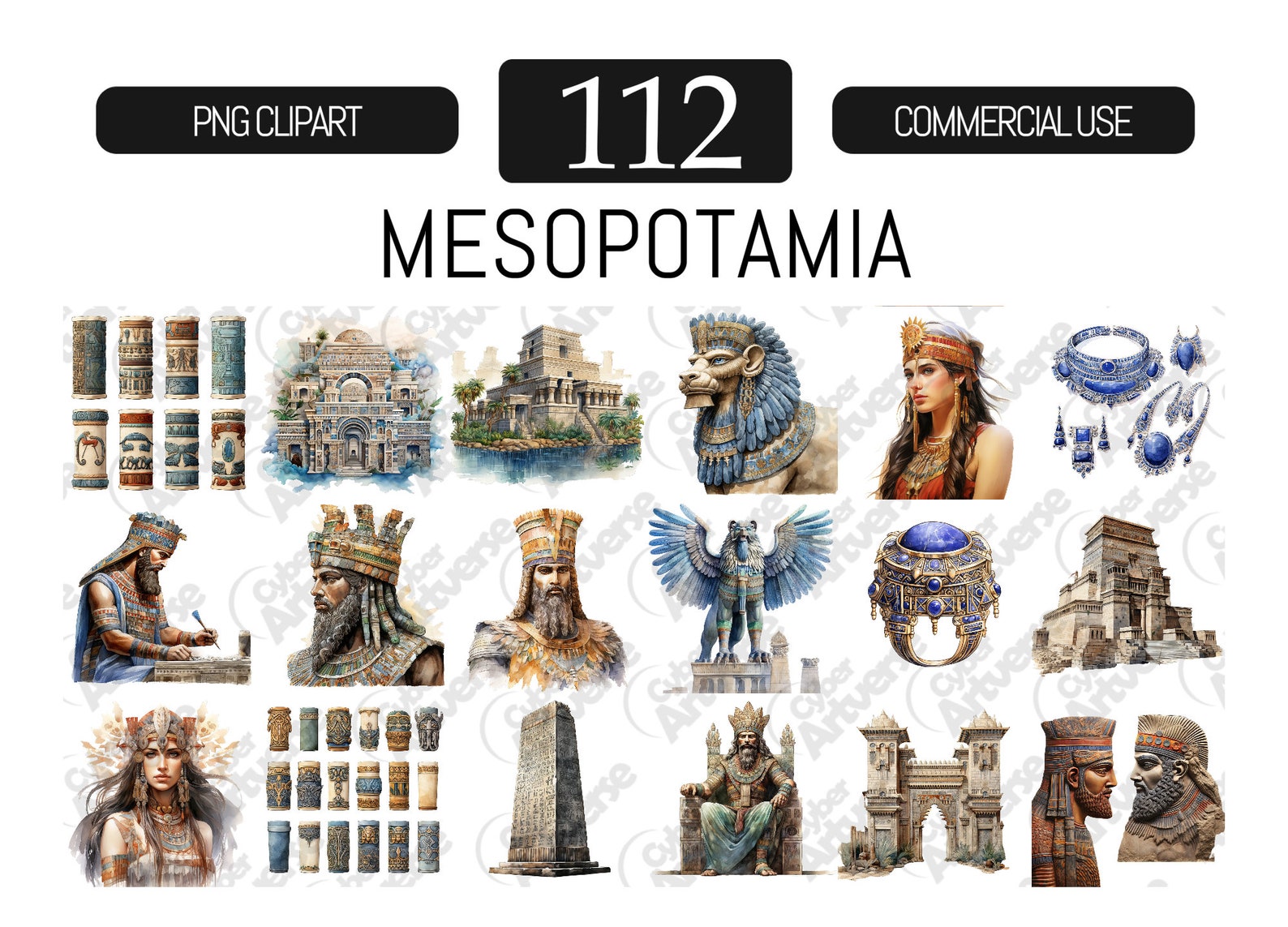MEGA BUNDLE Mesopotamia Watercolor Clipart Set Ancient Iraq, Babylon ...