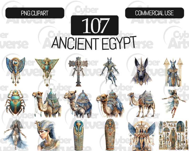 Ancient Egypt Watercolor Clipart Set: Pyramids, Pharaohs (107 PNG Files ...