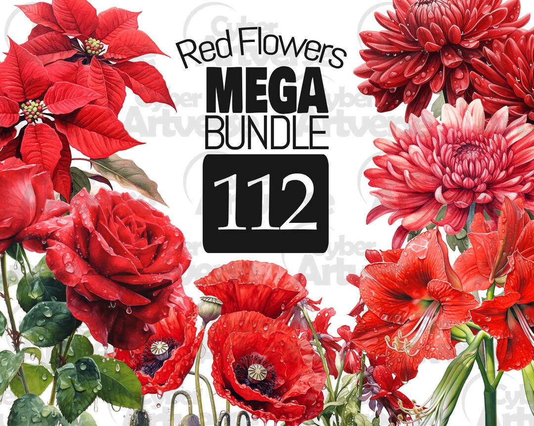 MEGA BUNDLE Red Flowers Watercolor Clipart Set Beautiful & Delicate ...