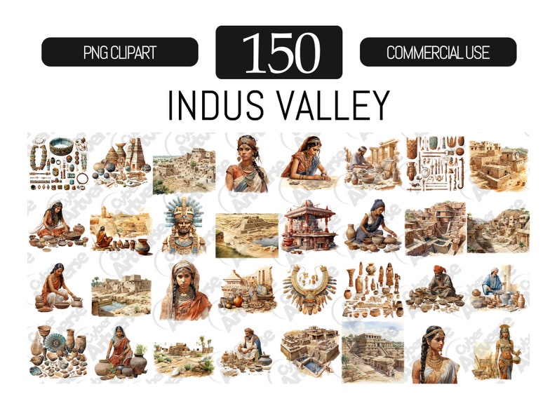 MEGA BUNDLE Indus Valley Watercolor Clipart Set Complex Ancient Indian ...