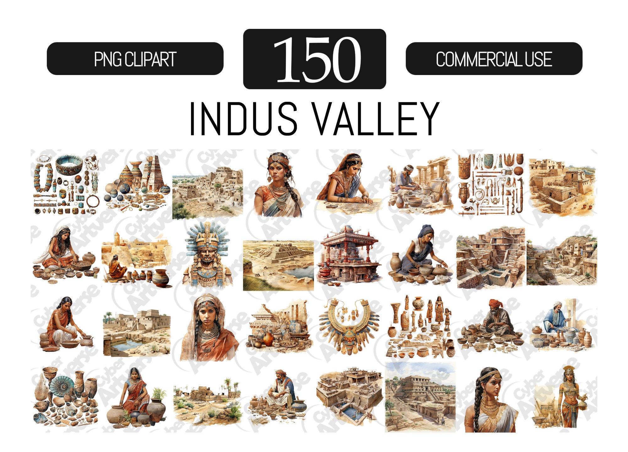 MEGA BUNDLE Indus Valley Watercolor Clipart Set Complex Ancient Indian ...