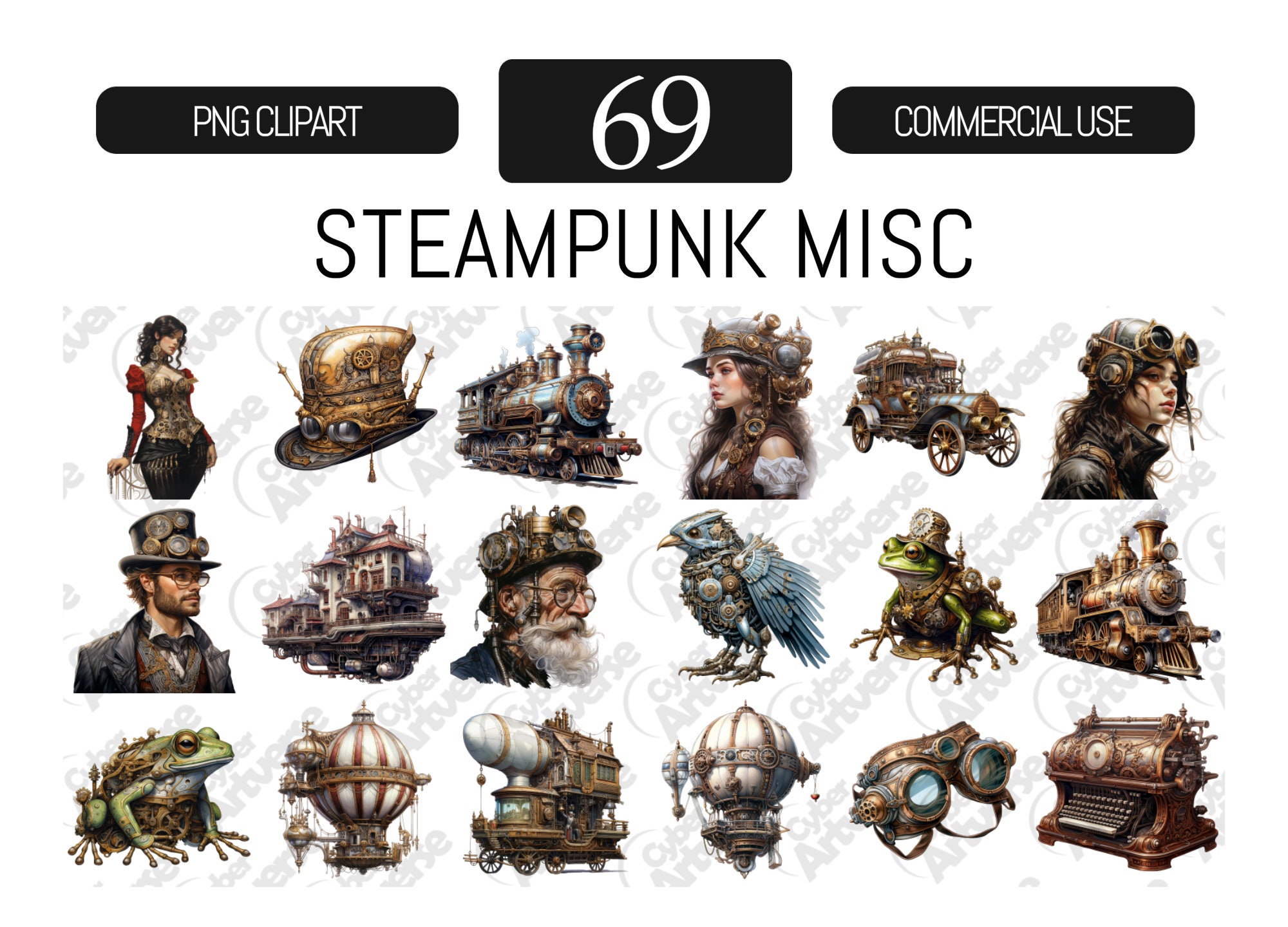 Steampunk Clipart Bundle: Cogs, Vehicles, Machinery (69 PNG Files) - Etsy