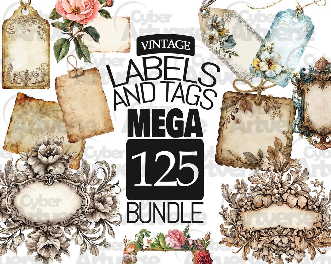 Vintage Labels & Tags Clipart Set: Shabby Chic Frames (digital Download ...