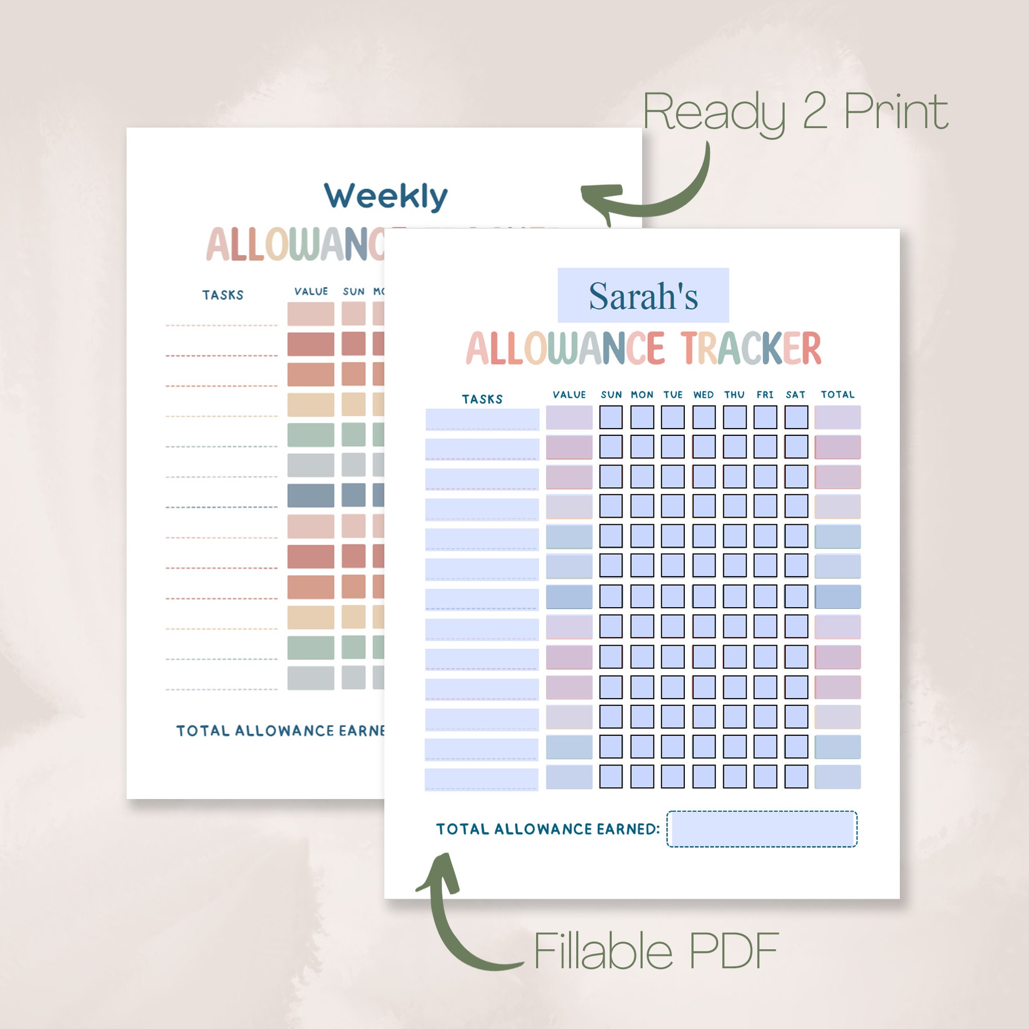 Allowance Tracker for Kids, Kids Allowance Chore Chart Printable ...