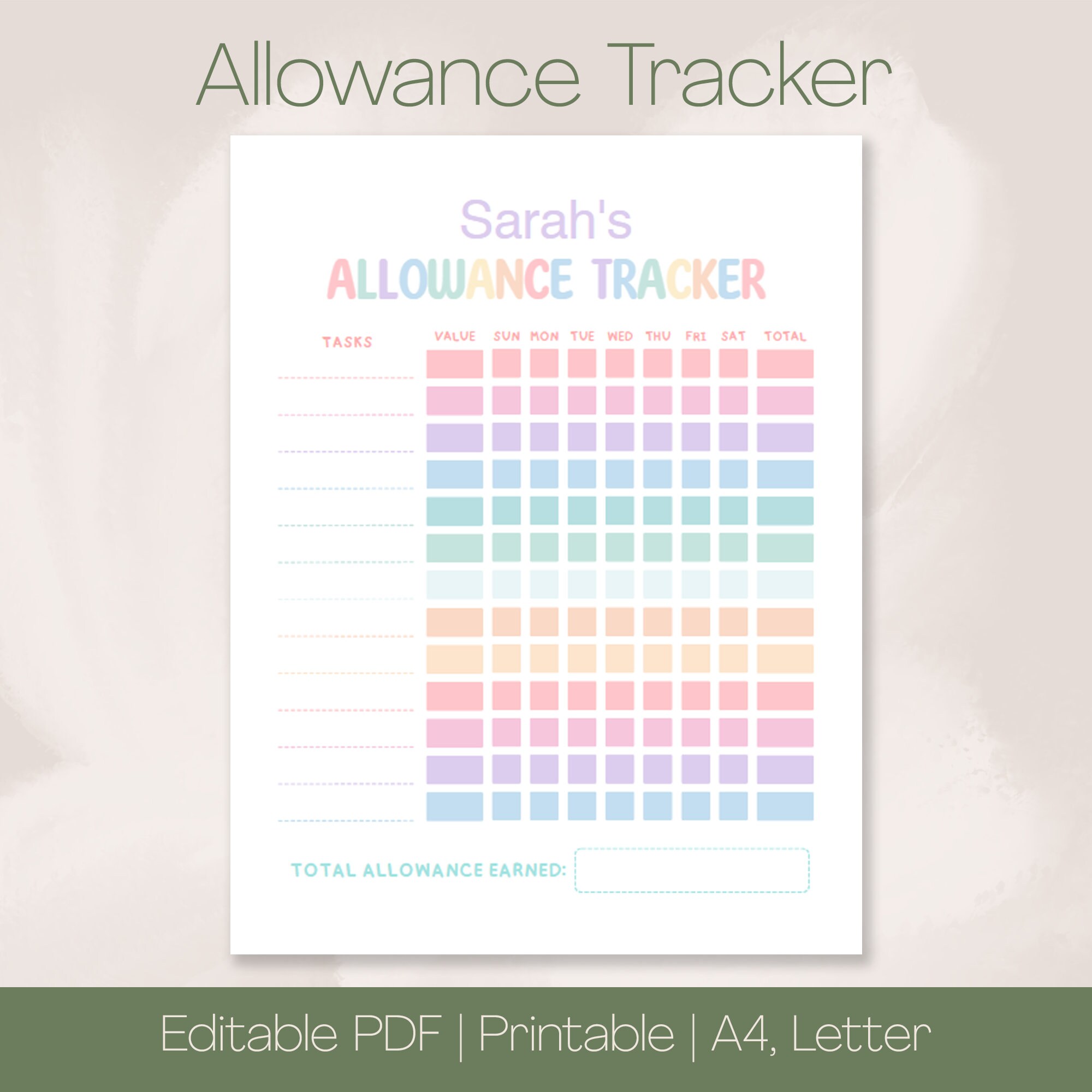 Editable Allowance Tracker for Kids Kids Allowance Chore - Etsy