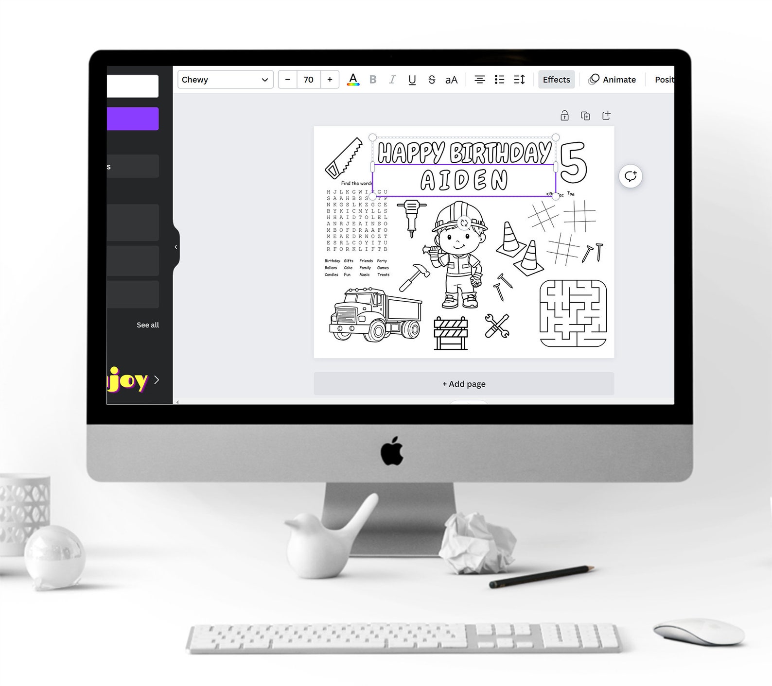 Custom Construction Birthday Coloring Placemat Activity Sheet - Etsy