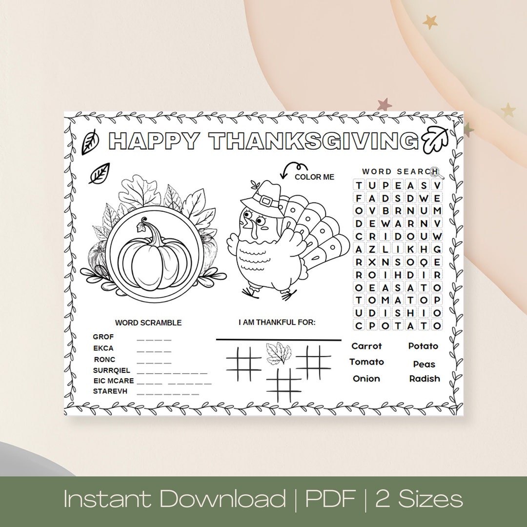 Thanksgiving Coloring Placemat Activity Sheet, Fall Printable Coloring ...