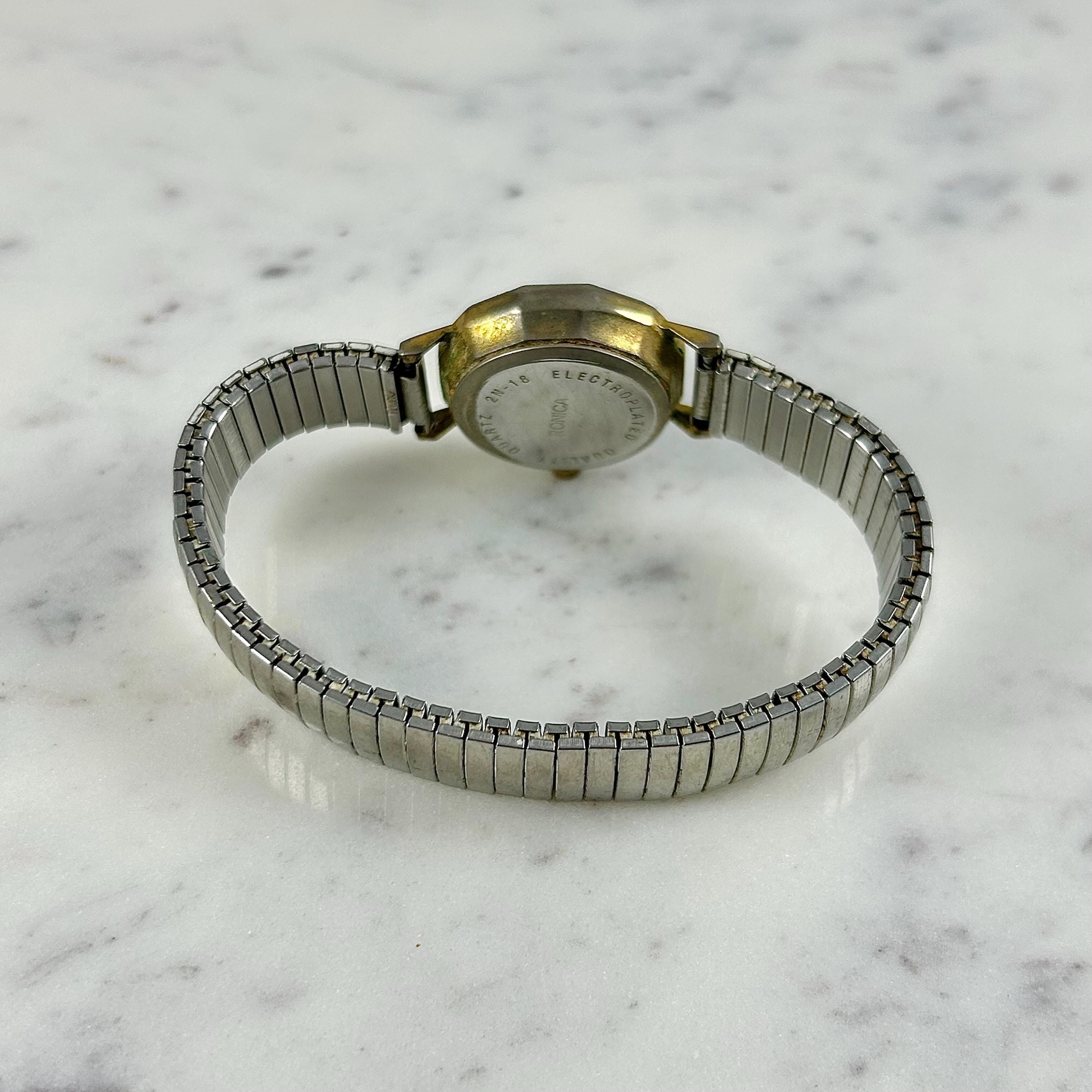 Womens Watch Silver Tone With Gold and White Bezel, Ronica VIP Stretch ...