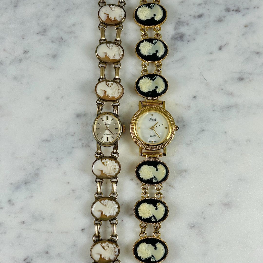 Gold Tone Womens Watch Vintage Cameo Shell Style, Dainty Art Deco ...