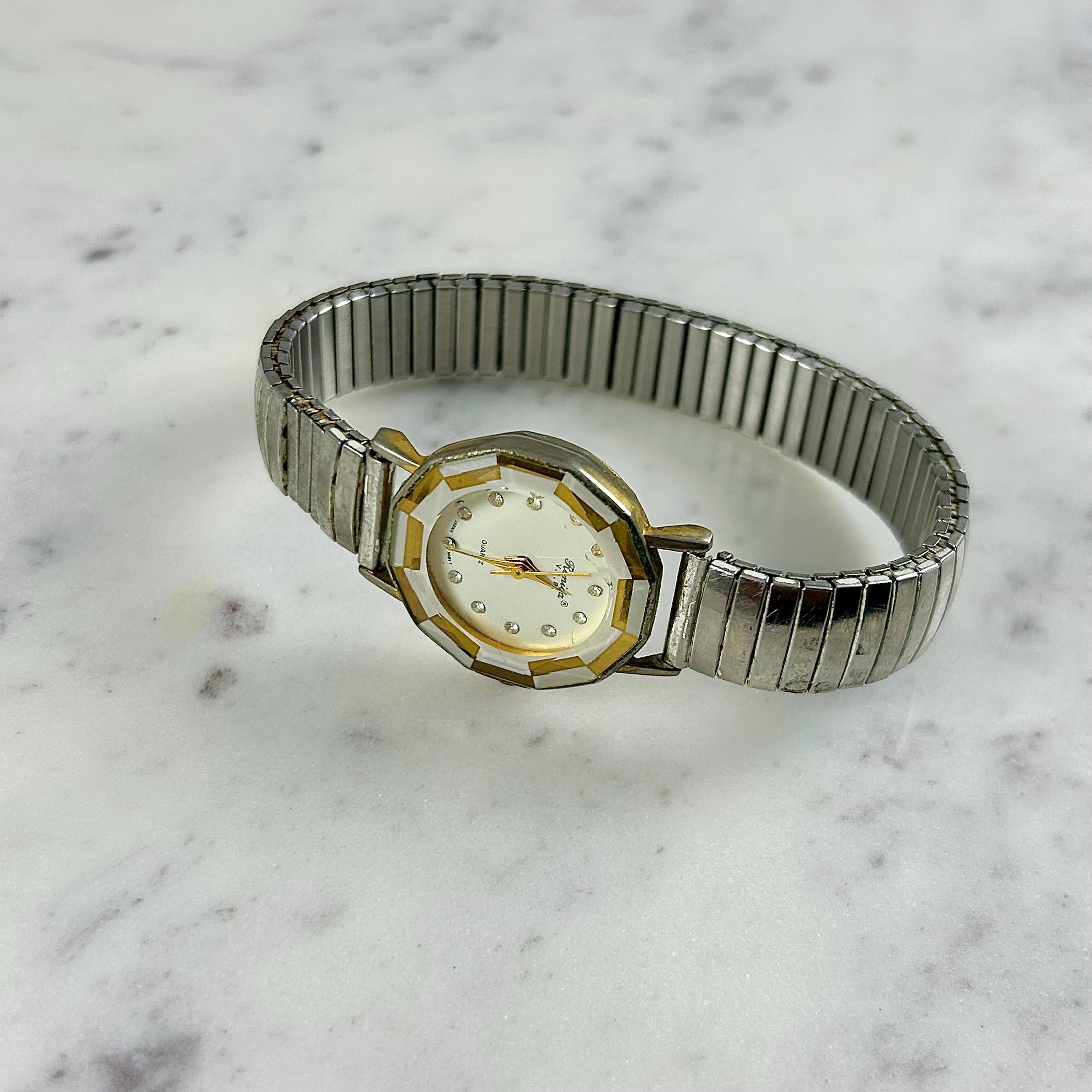 Womens Watch Silver Tone With Gold and White Bezel, Ronica VIP Stretch ...