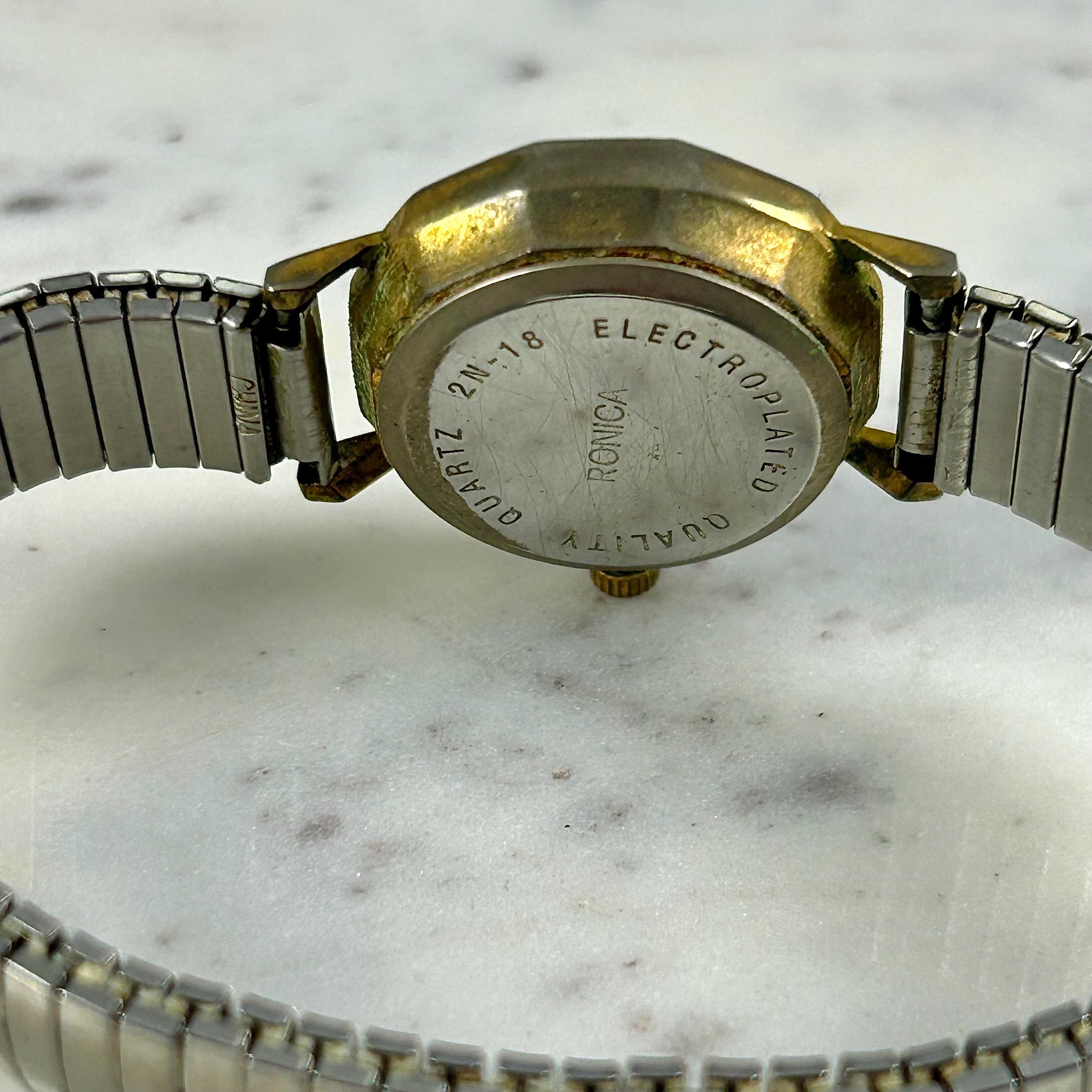 Womens Watch Silver Tone With Gold and White Bezel, Ronica VIP Stretch ...