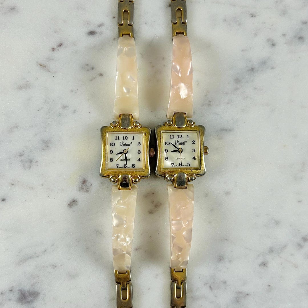 Gold Tone Gemstone Womens Watch Vintage Classic, Handmade Reworked Pink ...