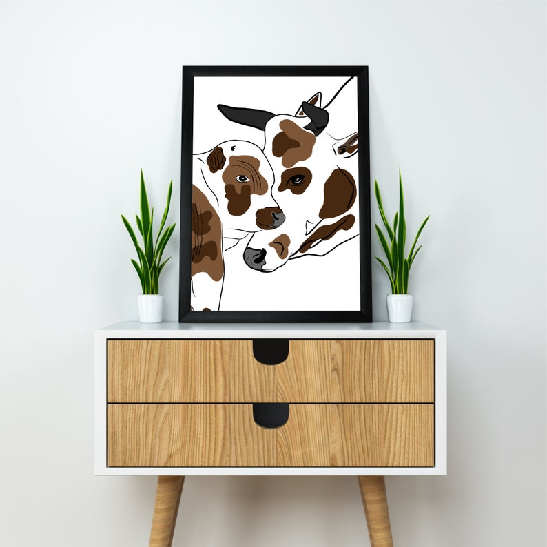 Cow and Calf Line Wall Art Prints, Cow and Calf Art, Animals Line Wall ...