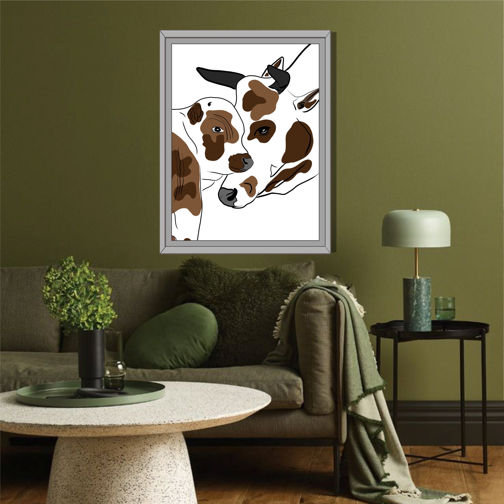 Cow and Calf Line Wall Art Prints, Cow and Calf Art, Animals Line Wall ...