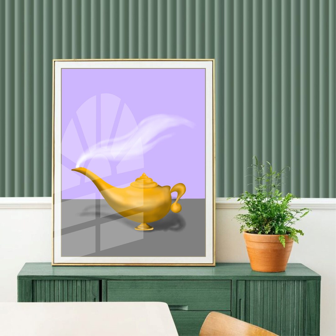 Aladdin Lamp Wall Art Handmade Design Digital Print, Aladdin Magic Lamp ...