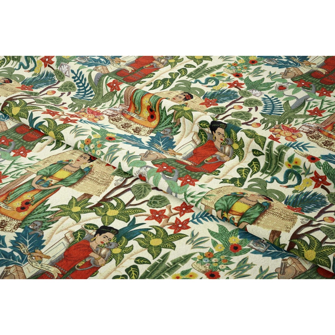 Frida Kahlo Floral Fabric, Mexican Garden Upholstery Fabric, Sofa Couch ...
