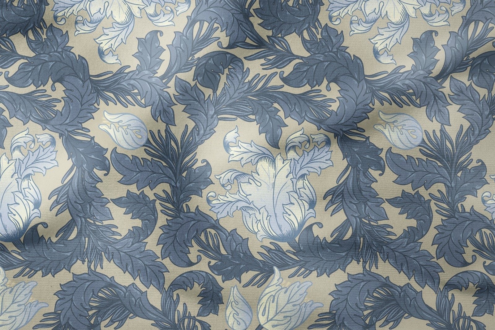 William Morris Floral Fabric, Blue Flowers and Leaves Fabric, Fabric ...