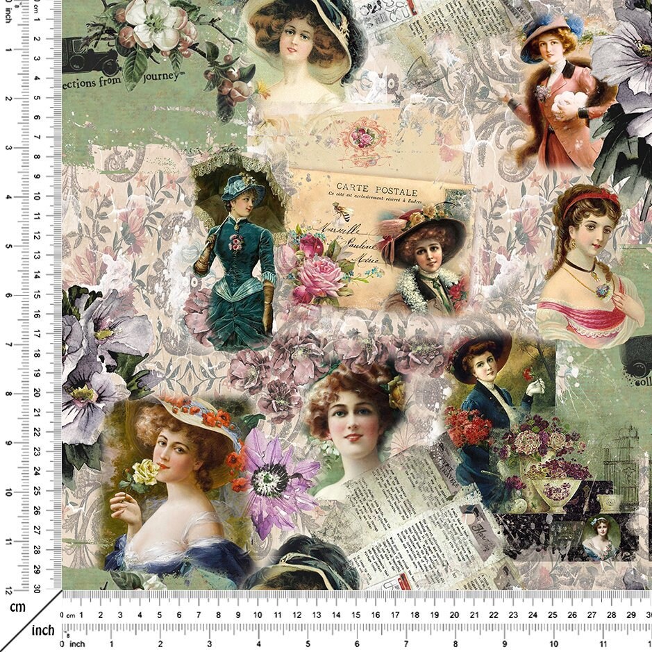 Victorian Women Upholstery Fabric, Vintage Style Fabric by the Yard ...