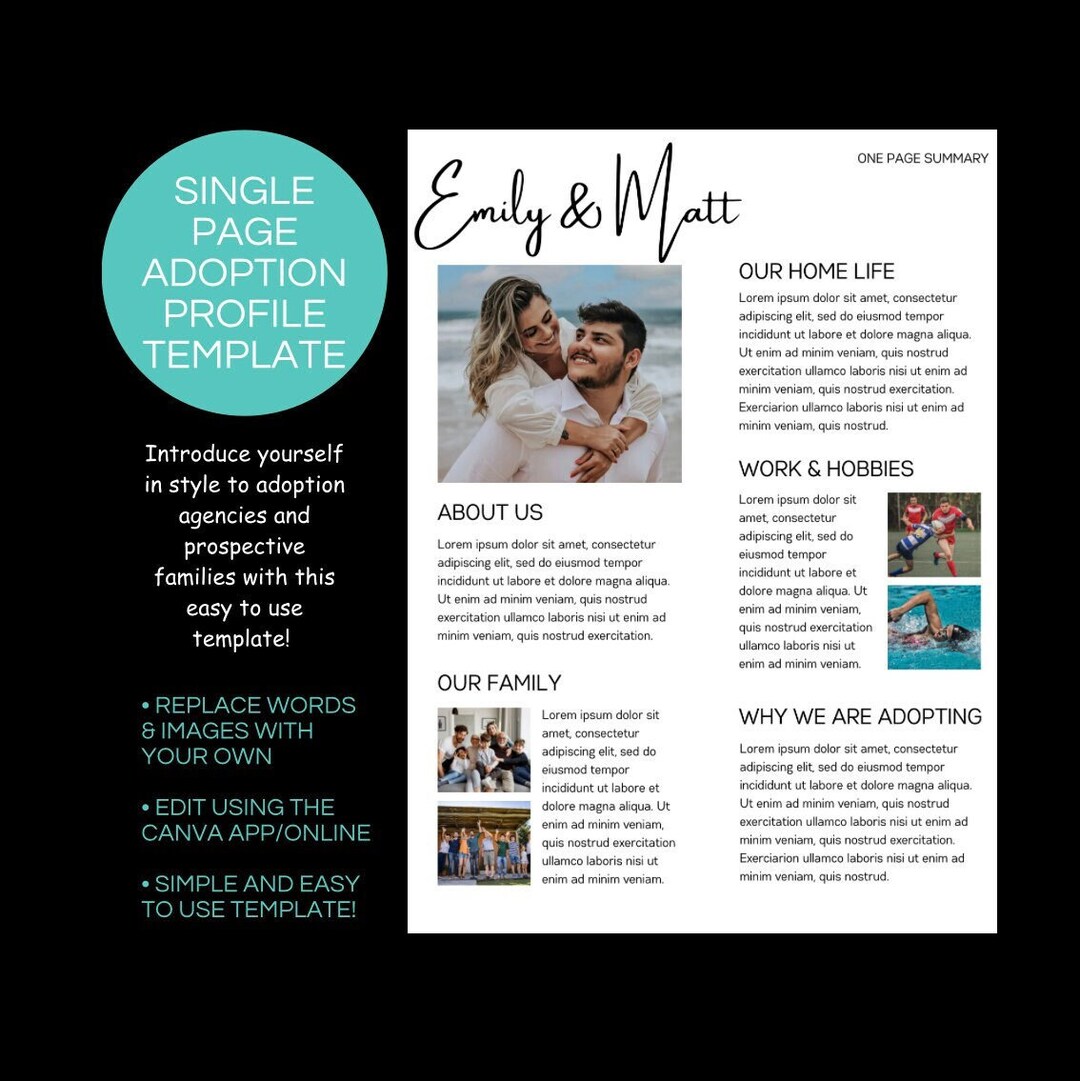 Single Page Adoption Profile Template, Modern Adoption Profile, Digital ...