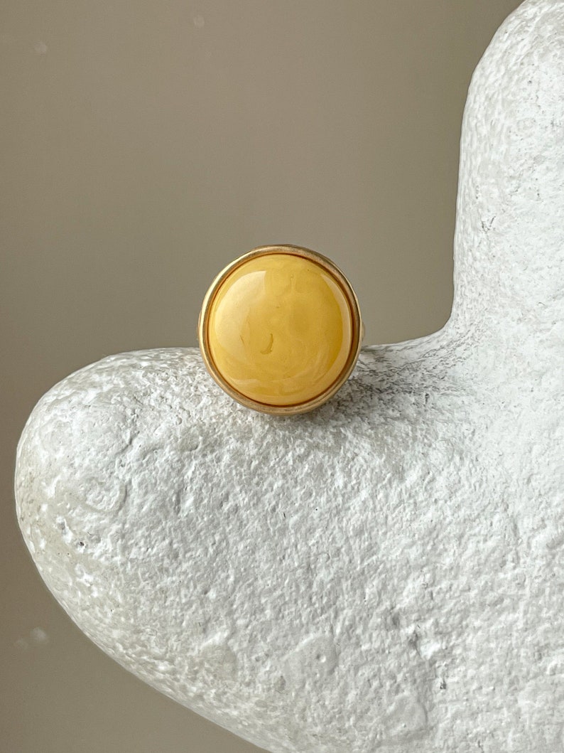 Butterscotch Amber Ring Round Chunky Ring Gold Plated Silver Large ...