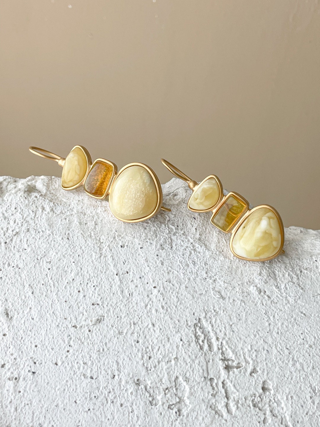 White Amber Gold Earrings, Red White Amber, Statement Silver Earrings ...