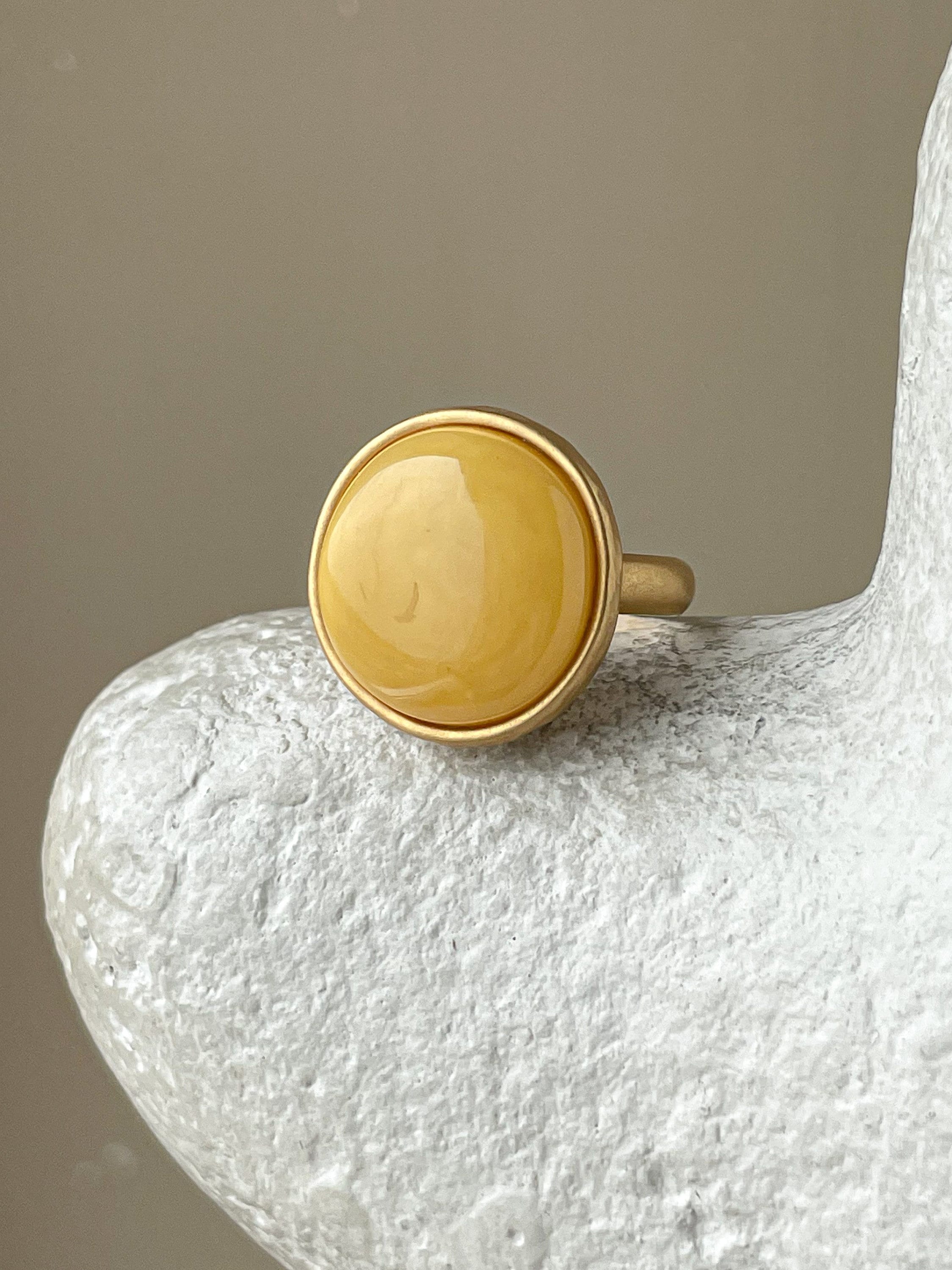 Butterscotch Amber Ring Round Chunky Ring Gold Plated Silver Large ...