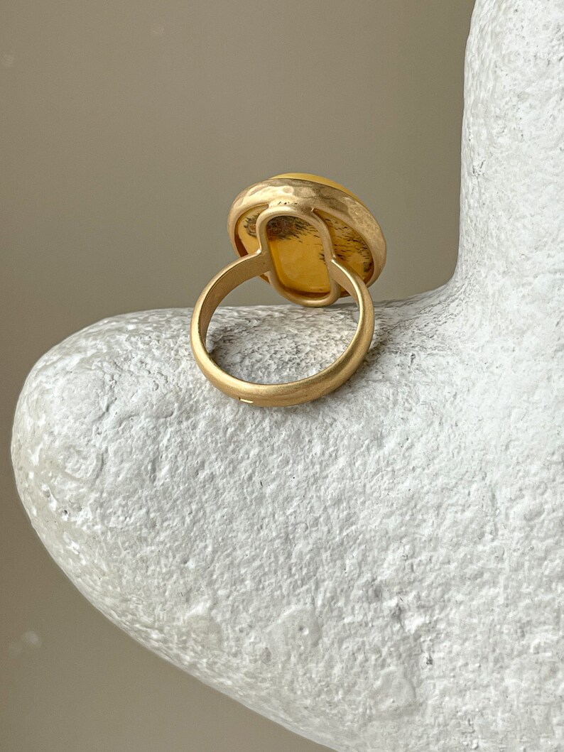 Butterscotch Amber Ring Round Chunky Ring Gold Plated Silver Large ...