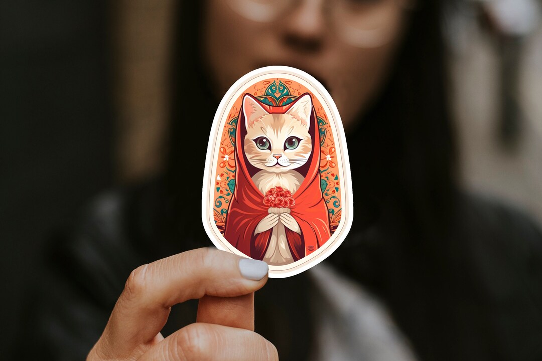 Little Red Riding Hood Cat Sticker, Fairytale, Woodland Animals, Vinyl ...