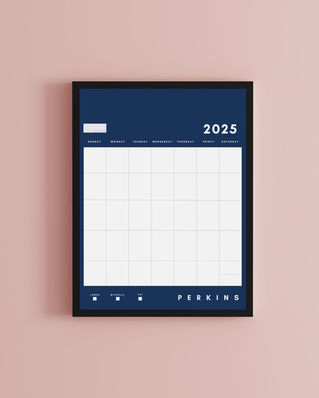Blue Custom Reusable Undated Wall Calendar Print 2025, Handmade Eco ...