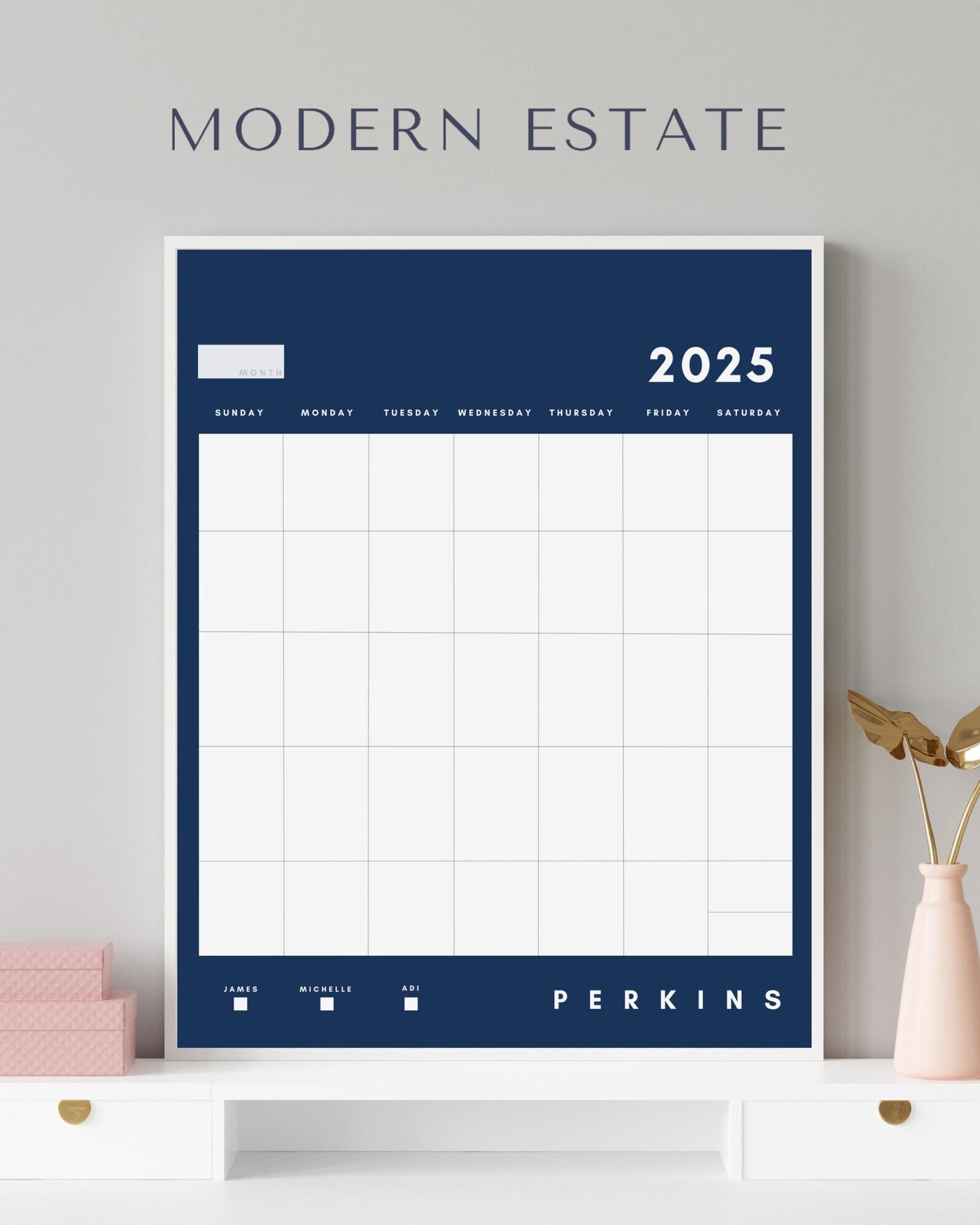 Blue Family Wall Calendar Print: Reusable, Customizable 2026 - Etsy