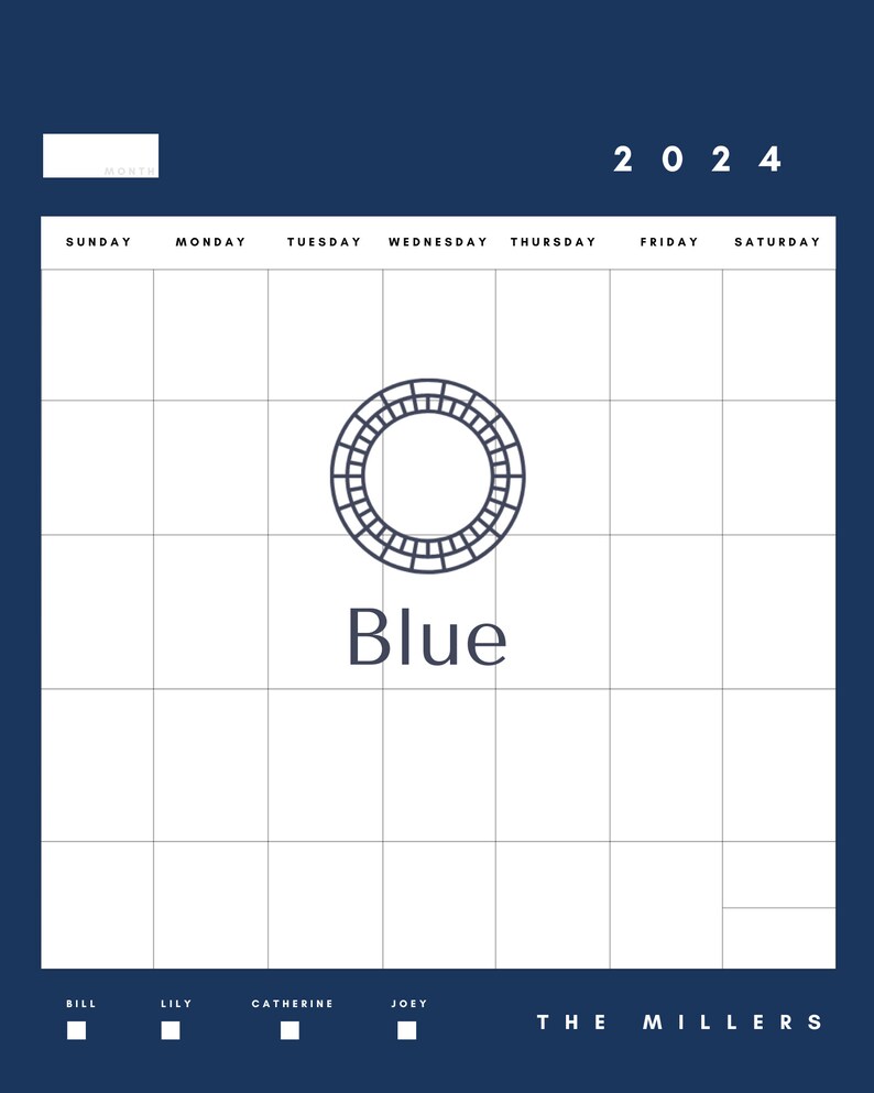 Blue Custom Reusable Undated Wall Calendar Print 2025, Handmade Eco ...